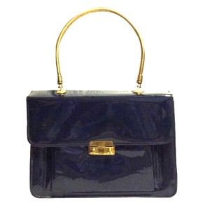 Vintage | Bags | Vintage Patent Leather Navy Blue Satchel Purse | Poshmark